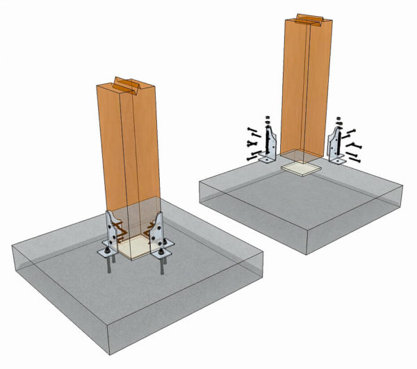 Steel Corner Post Base With Attachment Wings - Timber Frame HQ