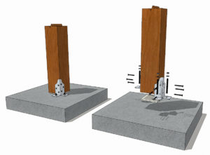 Steel Corner Post Base With Attachment Wings - Timber Frame HQ