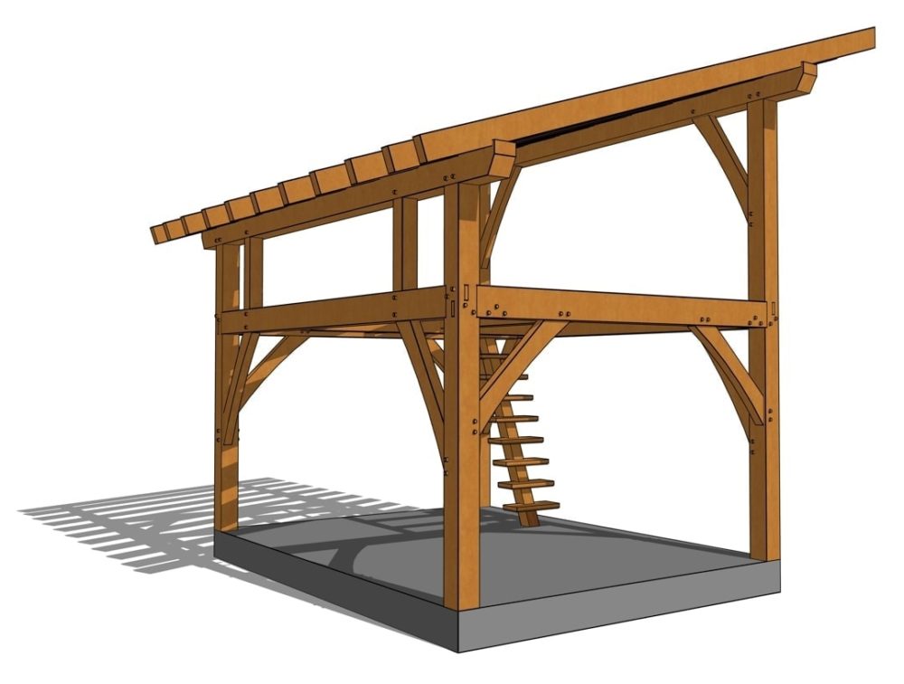 12x16 Tiny Timber Frame Plan with Loft - Timber Frame HQ