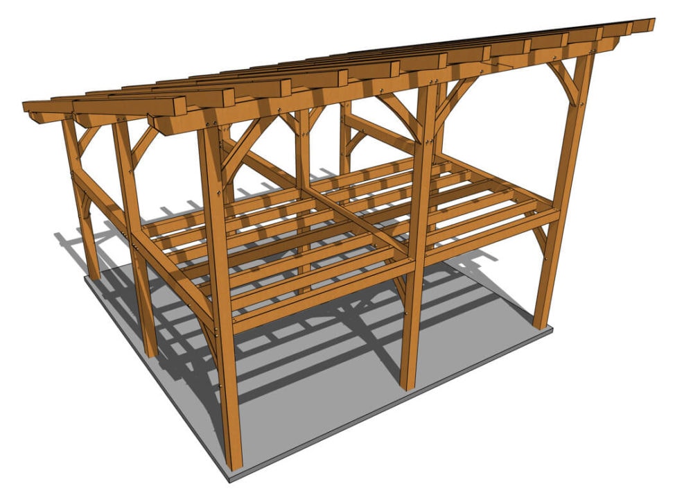 24x24 Timber Frame Lean-to with Loft - Timber Frame HQ
