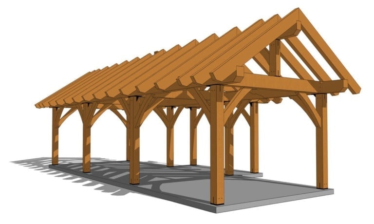 Three Gable Post and Beam Pavilion Plan - Timber Frame HQ